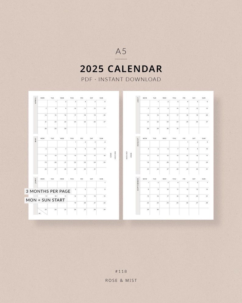 2025 Calendar, A5 Printable Planner - Dated 2025 Planner, Calendar Year ...