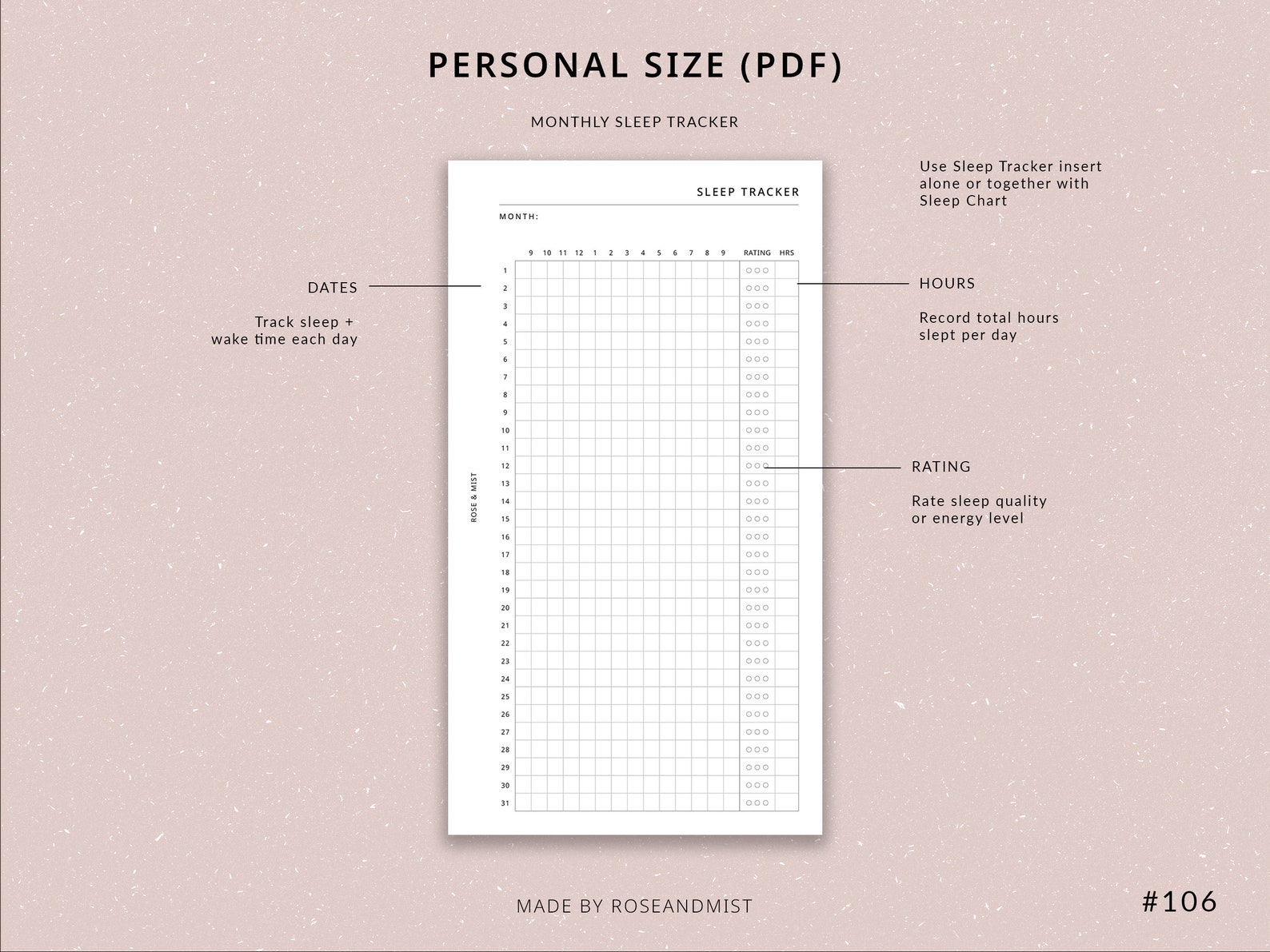 Sleep Tracker + Sleep Chart | Personal Printable Planner - Sleep Log ...