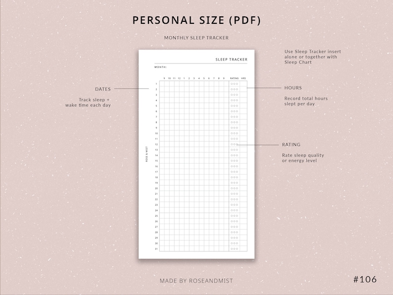 Sleep Tracker + Sleep Chart | Personal Printable Planner - Sleep Log ...
