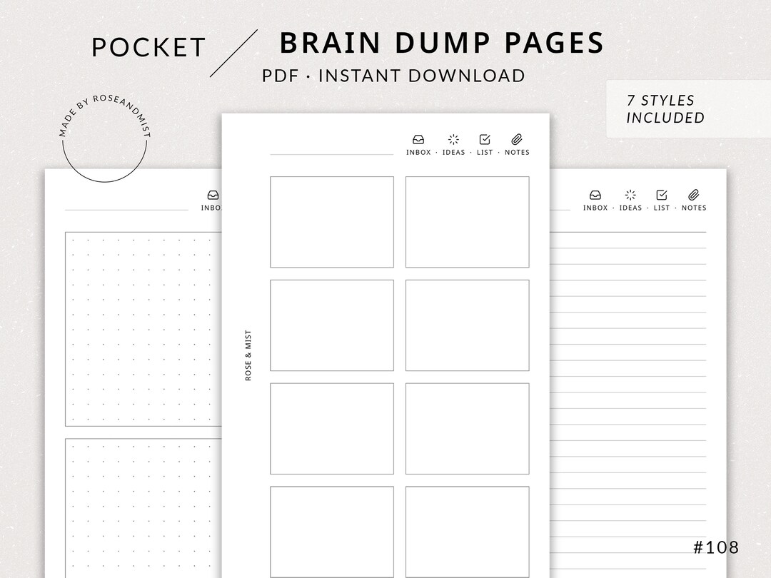 Brain Dump Pages | Pocket Printable Planner - Inbox Checklist Printable ...