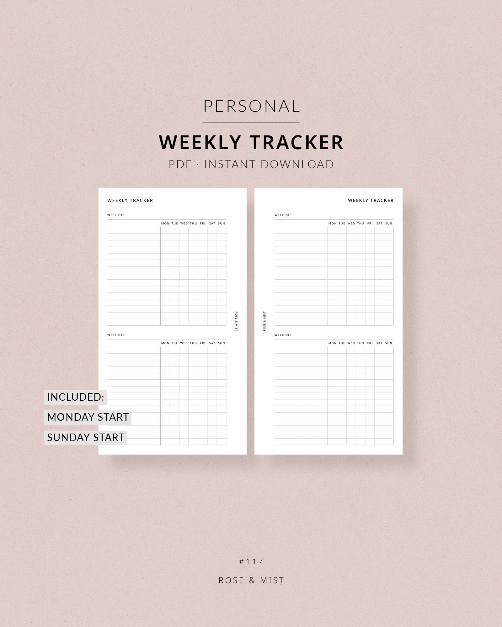 Weekly Tracker Personal Planner Printable Weekly Task Tracker, Planner ...