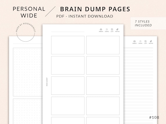 Brain Dump Pages Personal Wide Printable Planner Inbox to - Etsy