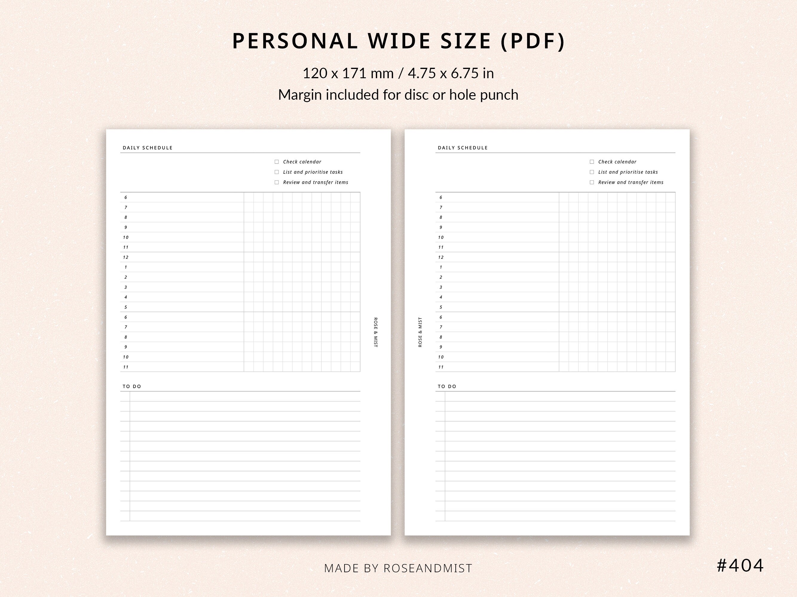 Daily Schedule Side Grid DO1P Personal Wide Printable Planner Daily ...