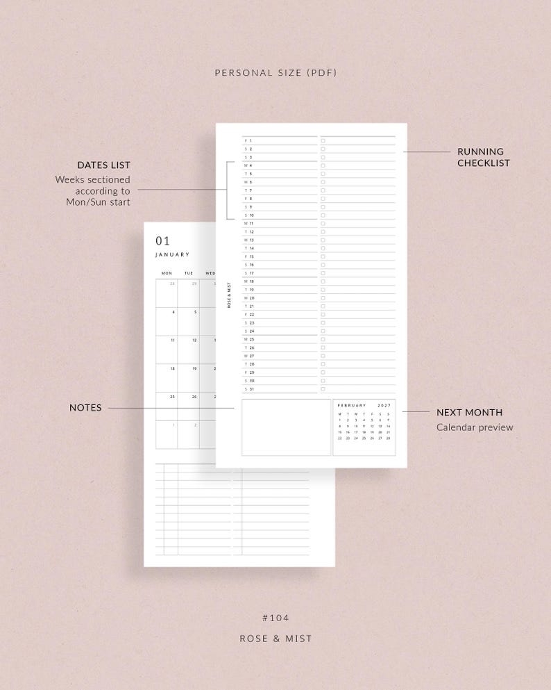 2027 Monthly Planner Printable MO2P | Filofax Personal Size Planner ...