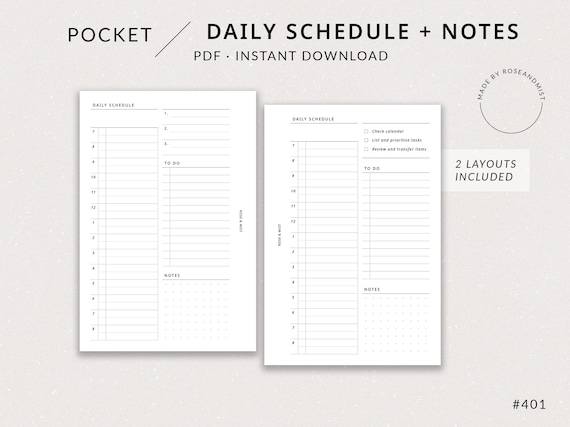 Daily Schedule Notes DO1P Pocket Printable Planner | Etsy