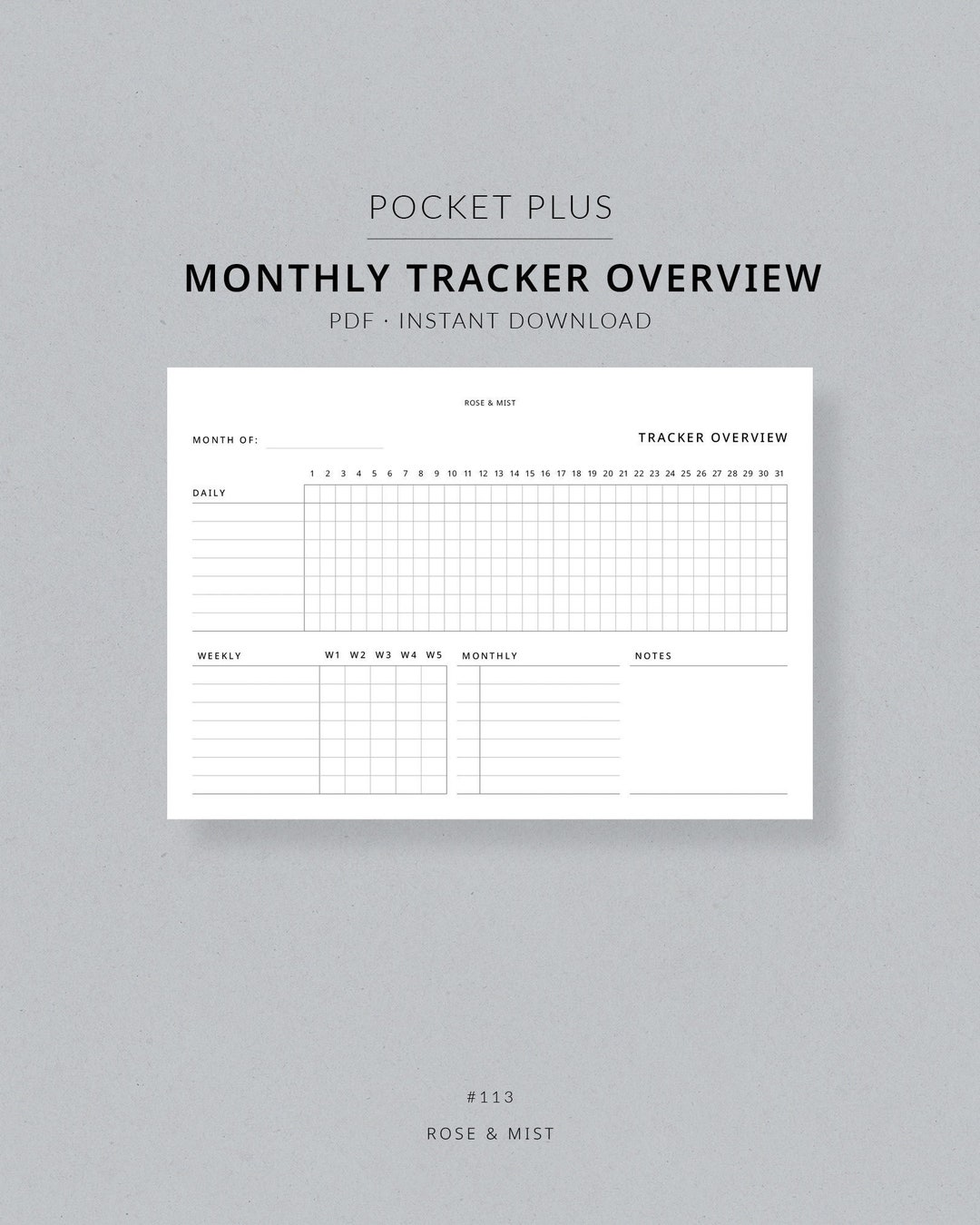 Monthly Tracker Overview | Pocket Plus Planner Printable - Daily Weekly ...