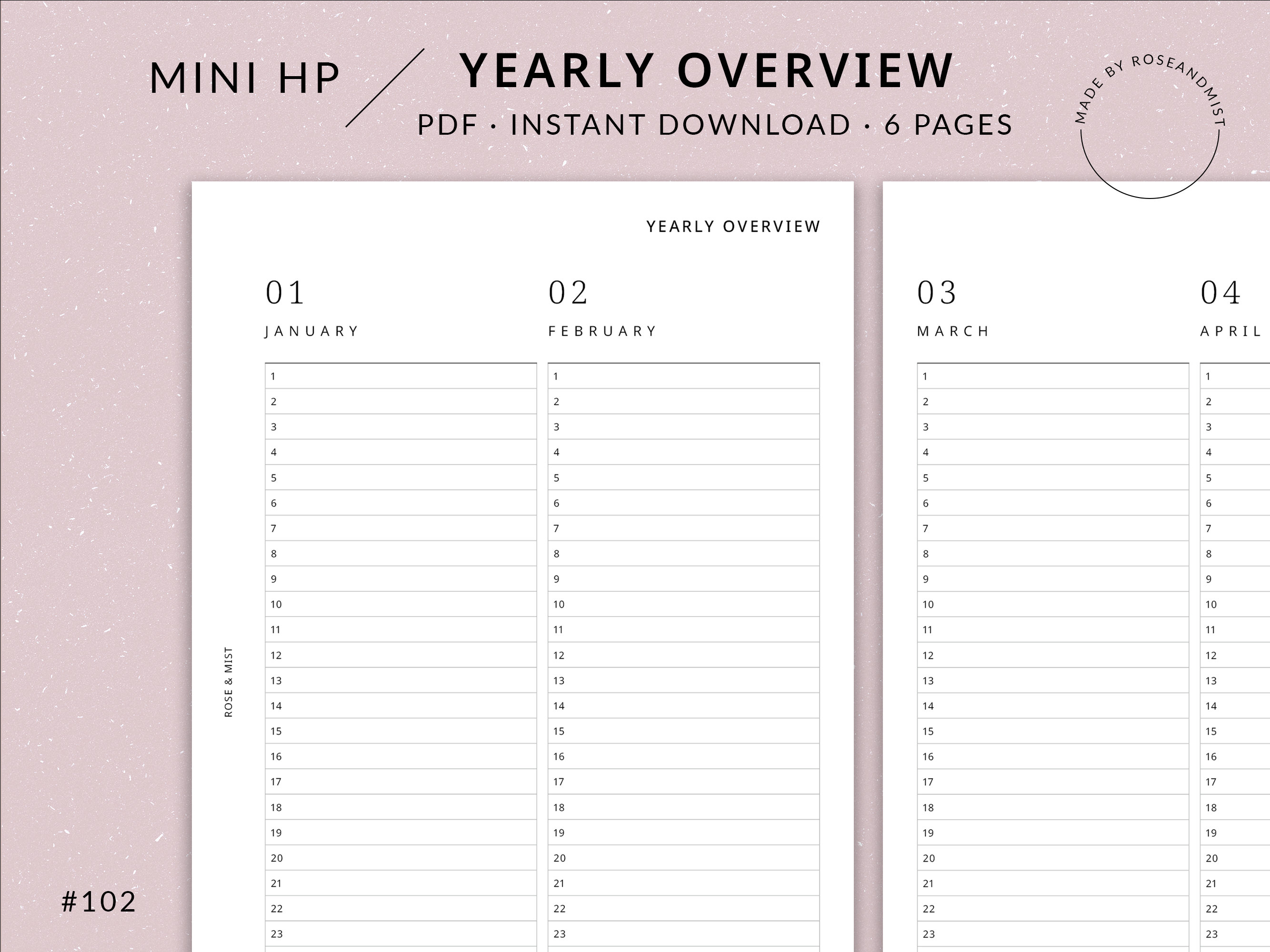 Minimal Yearly Planner Printable Mini HP Printable Planner - Etsy