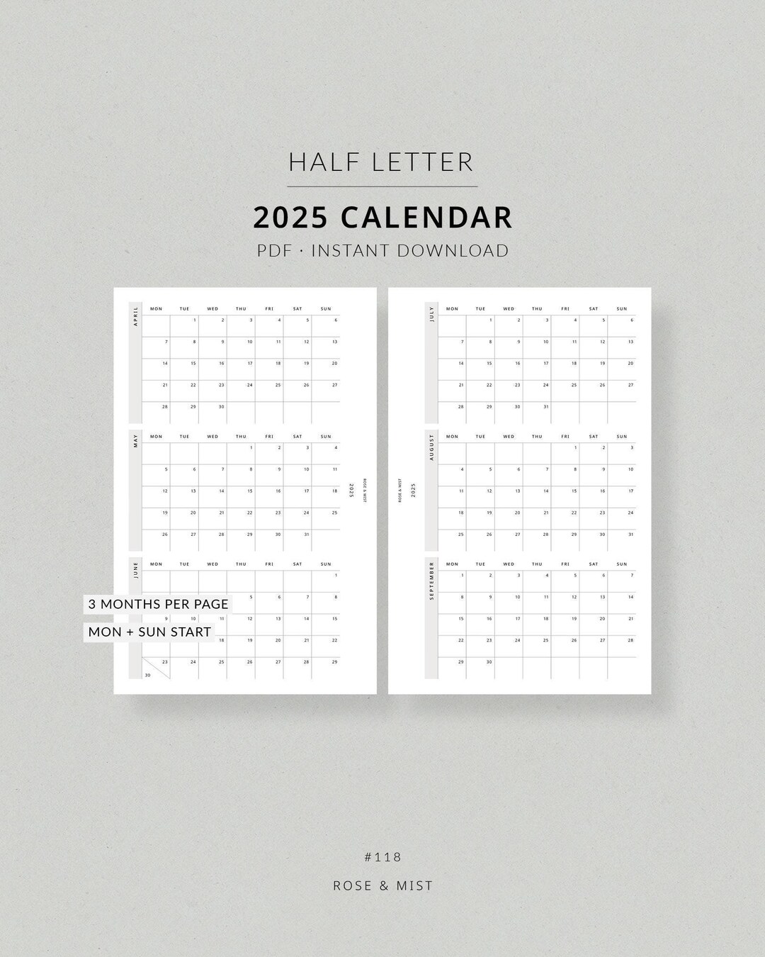 2025 Calendar, Half Letter Printable Planner - Dated 2025 Planner ...