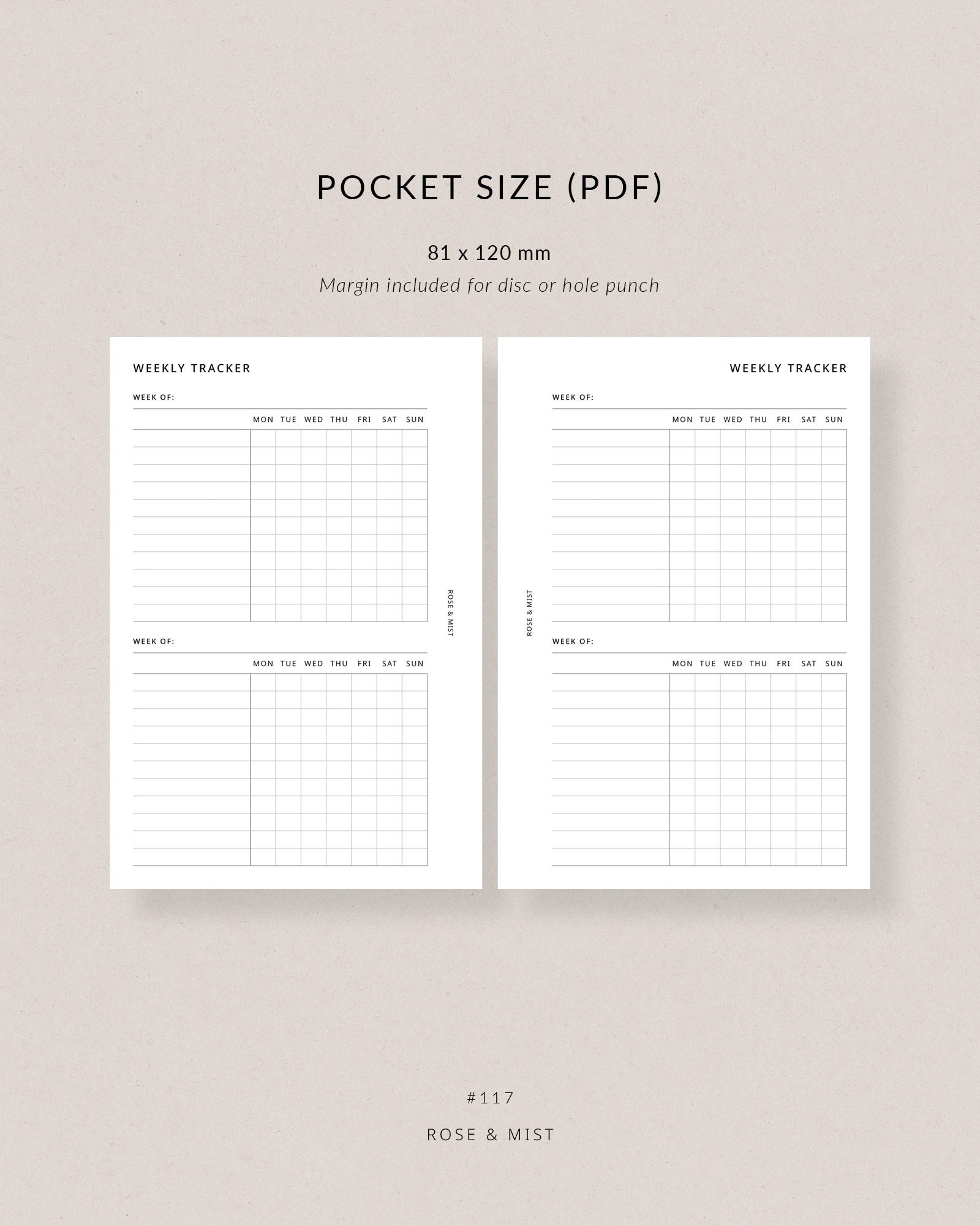 Weekly Tracker Pocket Planner Printable Pocket Weekly Task Tracker ...