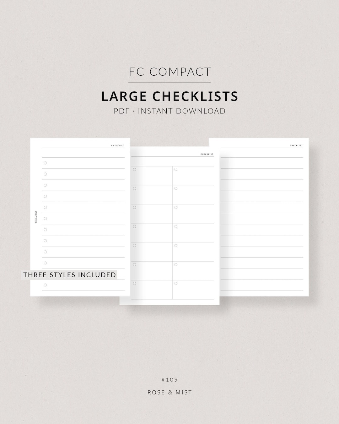 Large Checklists | FC Compact Printable Planner - to Do List, Inbox, Brain Dump, FCC Planner ...
