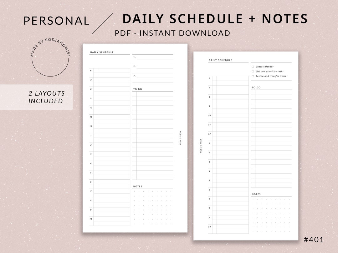 Daily Schedule Notes DO1P Personal Printable Planner Personal Planner ...