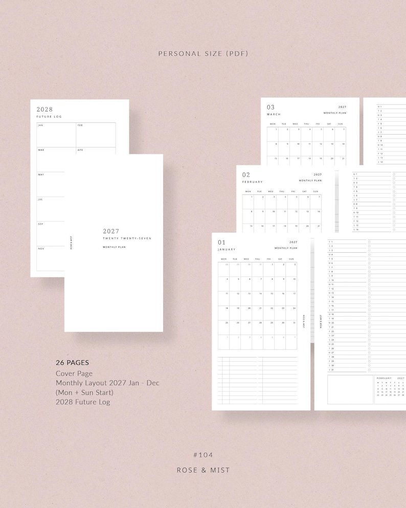 2027 Monthly Planner Printable MO2P | Filofax Personal Size Planner ...