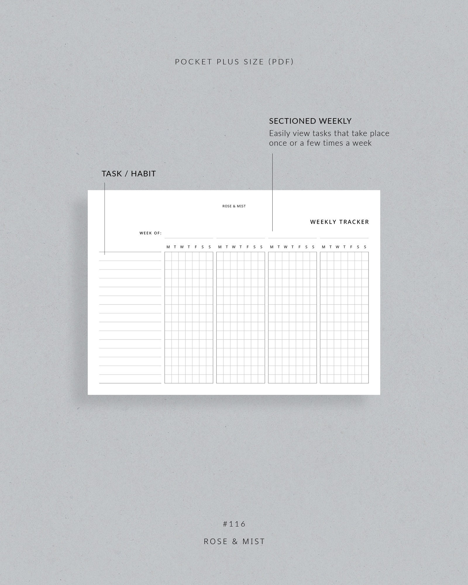 Weekly Tracker Horizontal Pocket Plus Planner Printable - Etsy