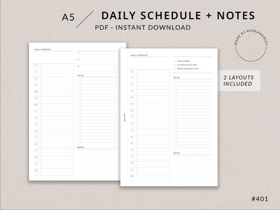 Daily Schedule Notes DO1P A5 Planner Printable Undated | Etsy