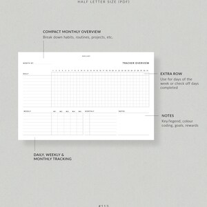 Monthly Tracker Overview | Half Letter Planner Printable - Daily Weekly Monthly Tracker, Planner ...