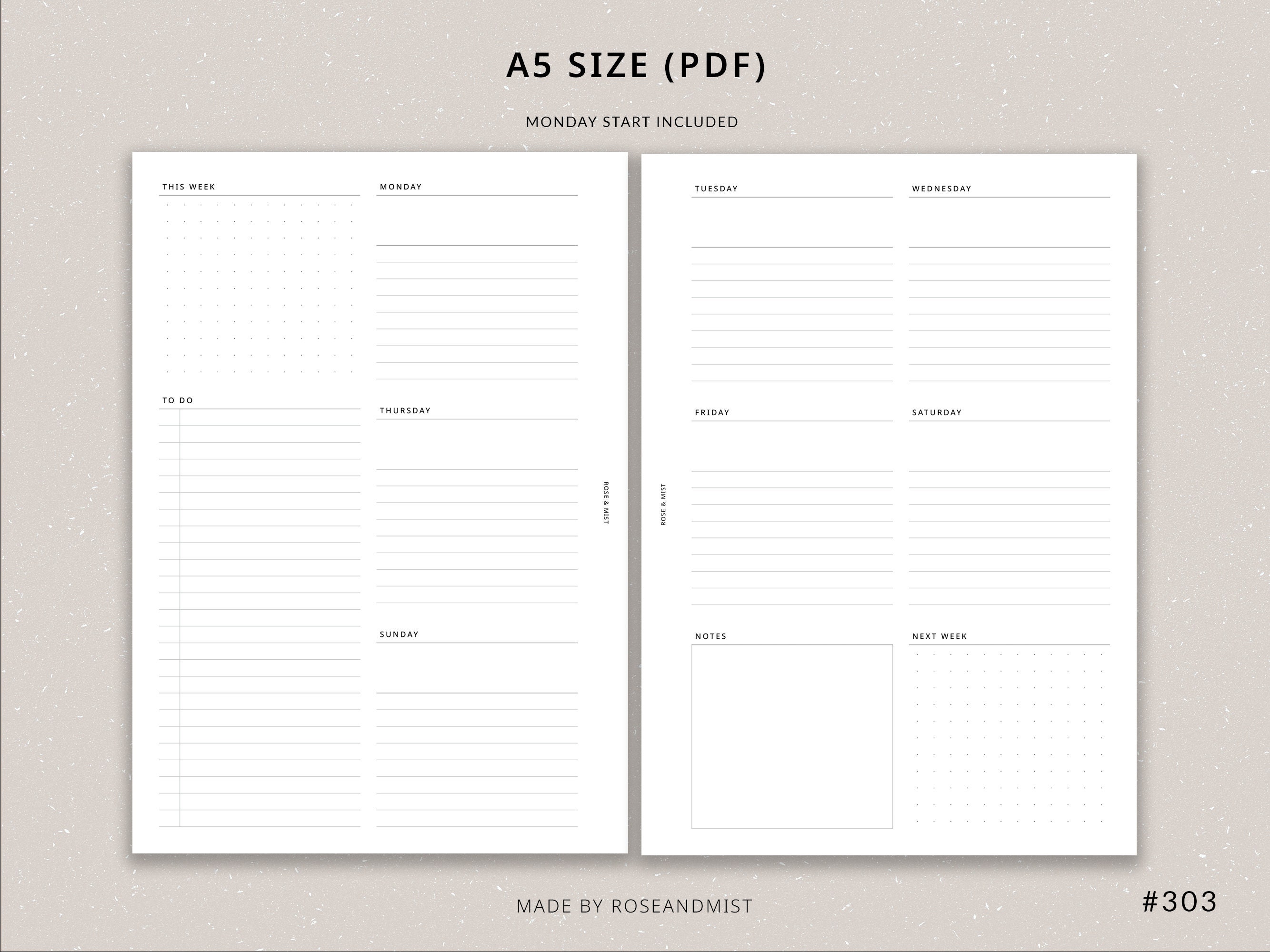 Weekly Planner WO2P A5 Planner Printable Weekly Spread, Undated Planner ...