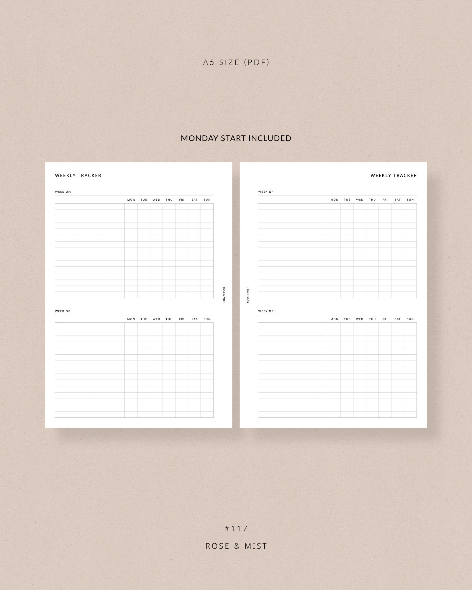 Weekly Tracker A5 Planner Printable Weekly Task Tracker, A5 Planner ...