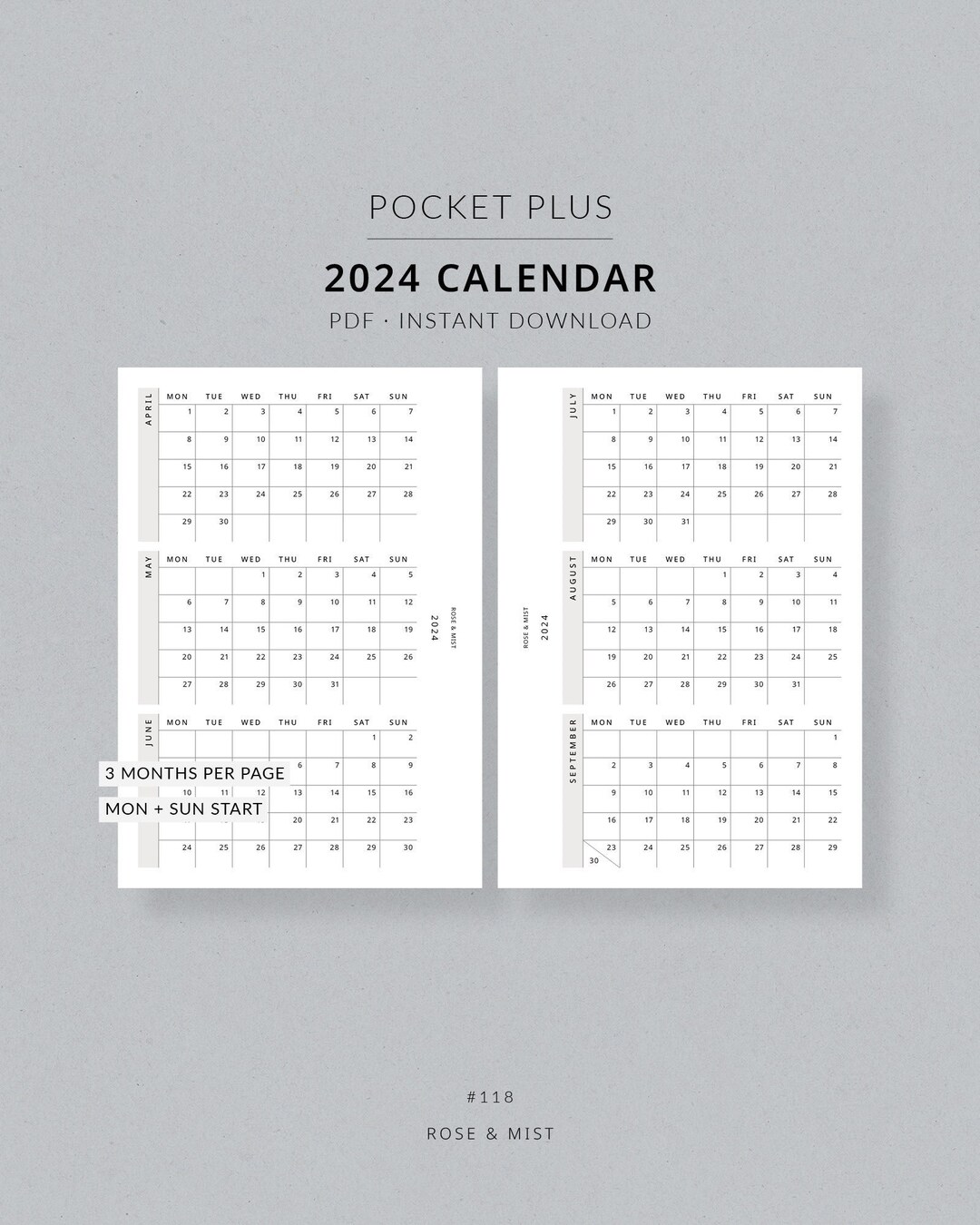 2024 Calendar, Pocket Plus Printable Planner Dated 2024 Planner ...