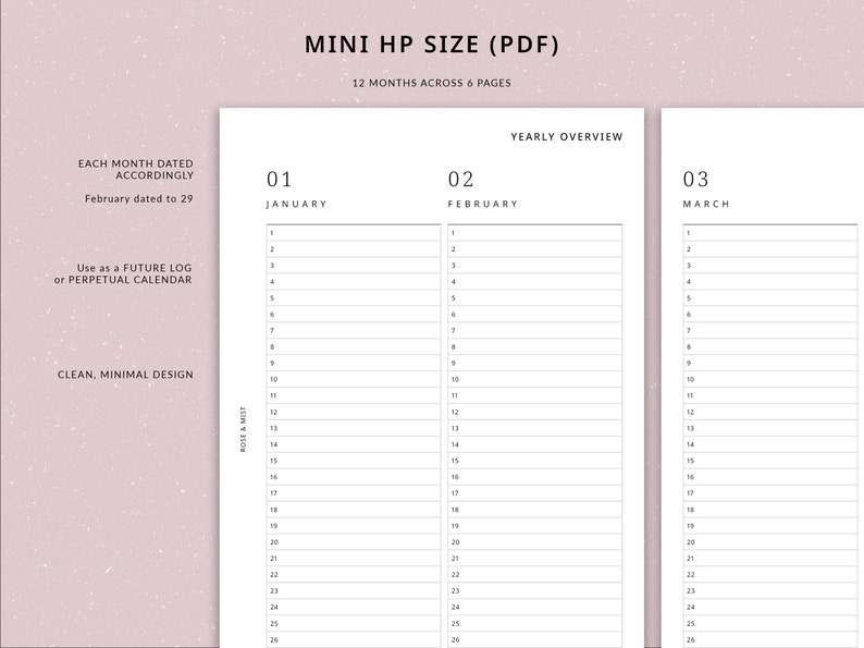 Minimal Yearly Planner Printable Mini HP Printable Planner - Etsy