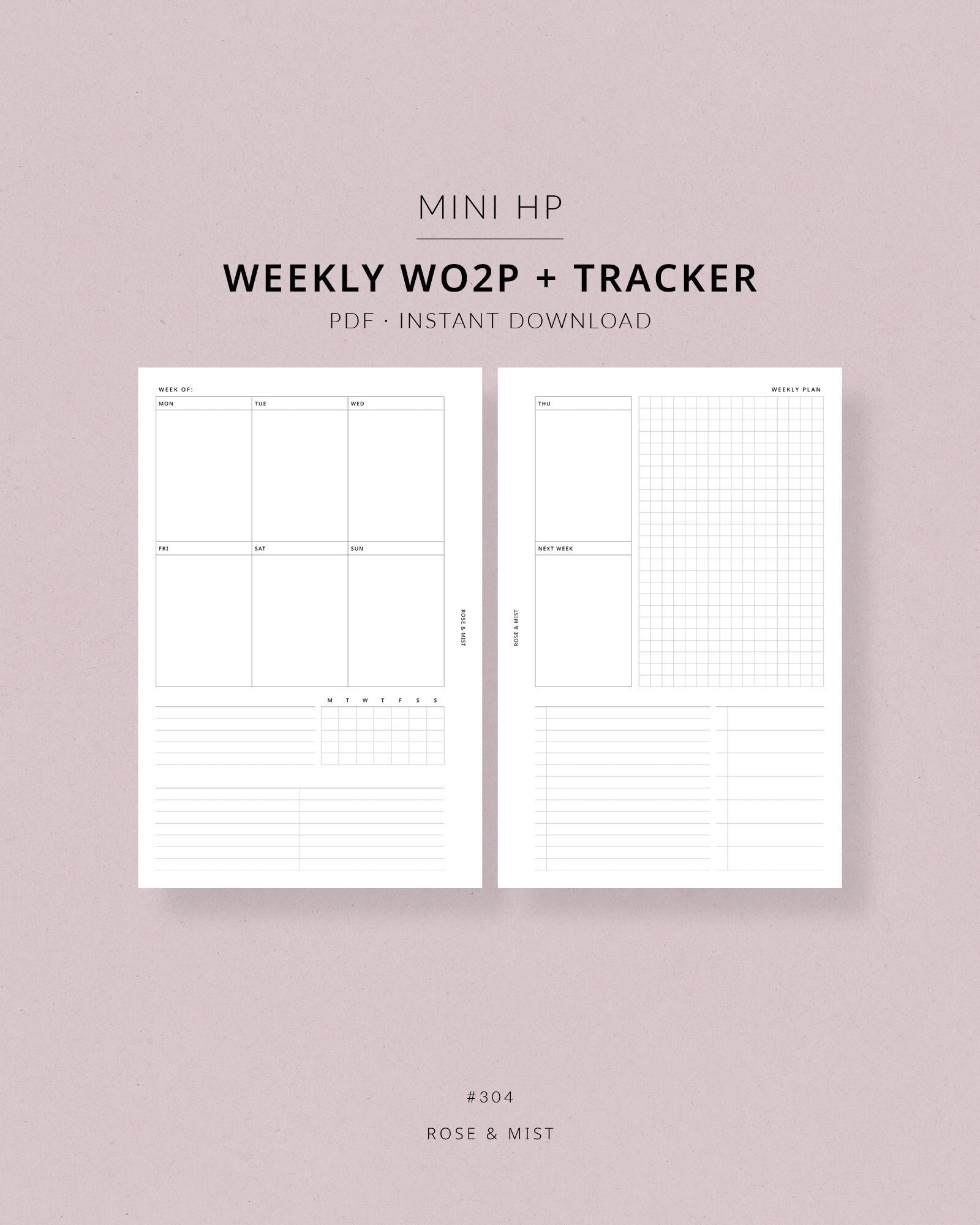 Weekly Planner Tracker WO2P Mini HP Printable Planner Week on 2 Page ...