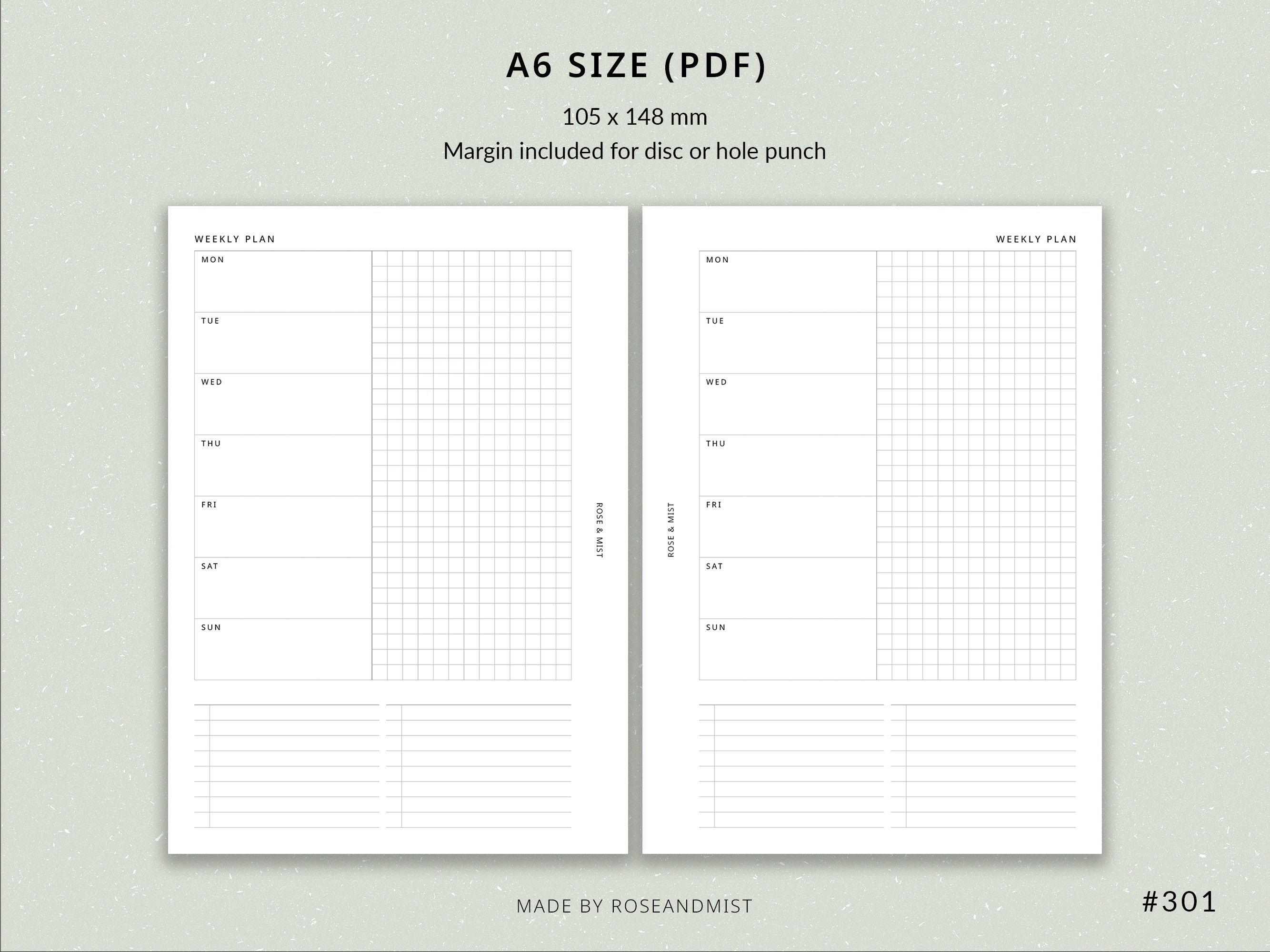 Undated Weekly Planner WO1P A6 Printable Planner A6 Planner Inserts ...