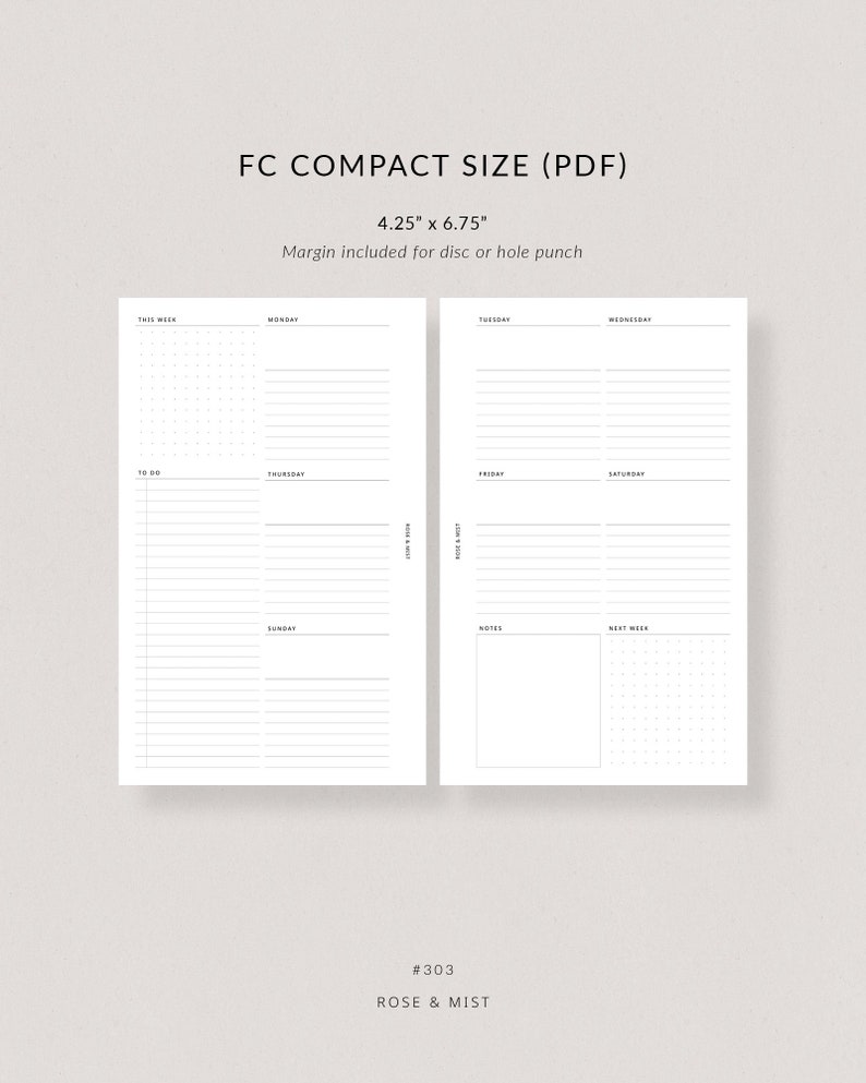 Weekly Planner WO2P FC Compact Printable Planner Franklin Covey Planner Inserts, Weekly Spread ...