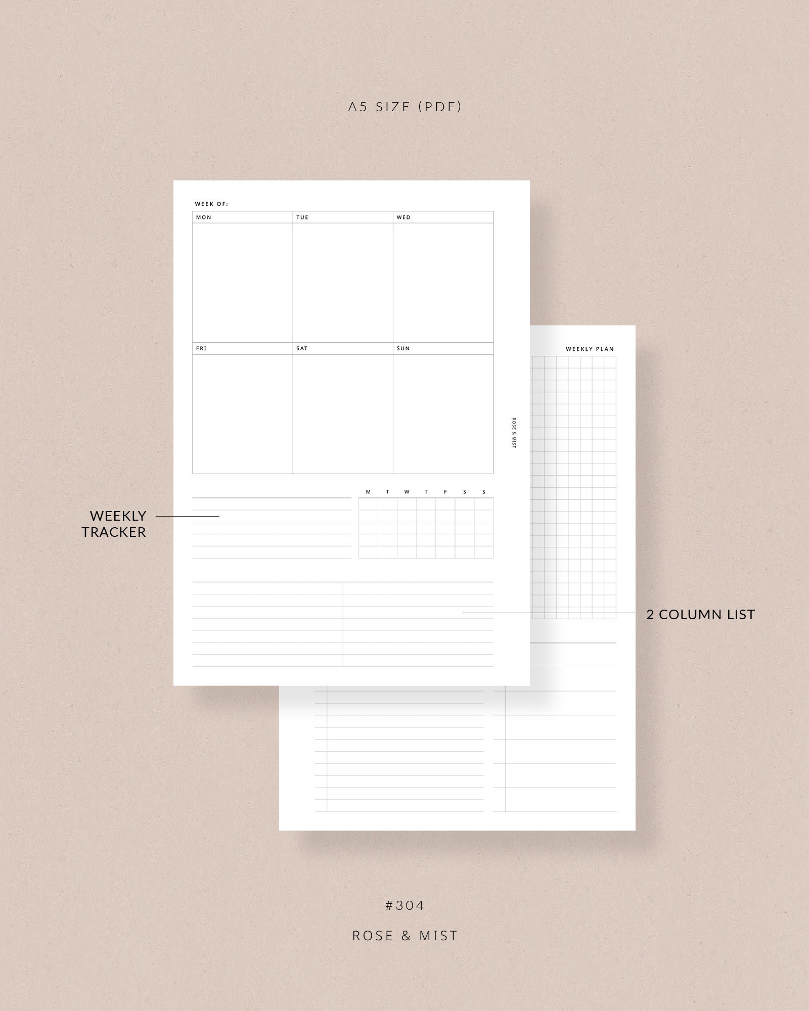 Weekly Planner WO2P Tracker A5 Planner Printable Habit Tracker, Meal ...