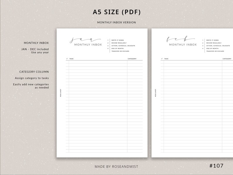 Monthly Inbox Bundle | A5 Planner Printable - Inbox Tracker, Inbox ...