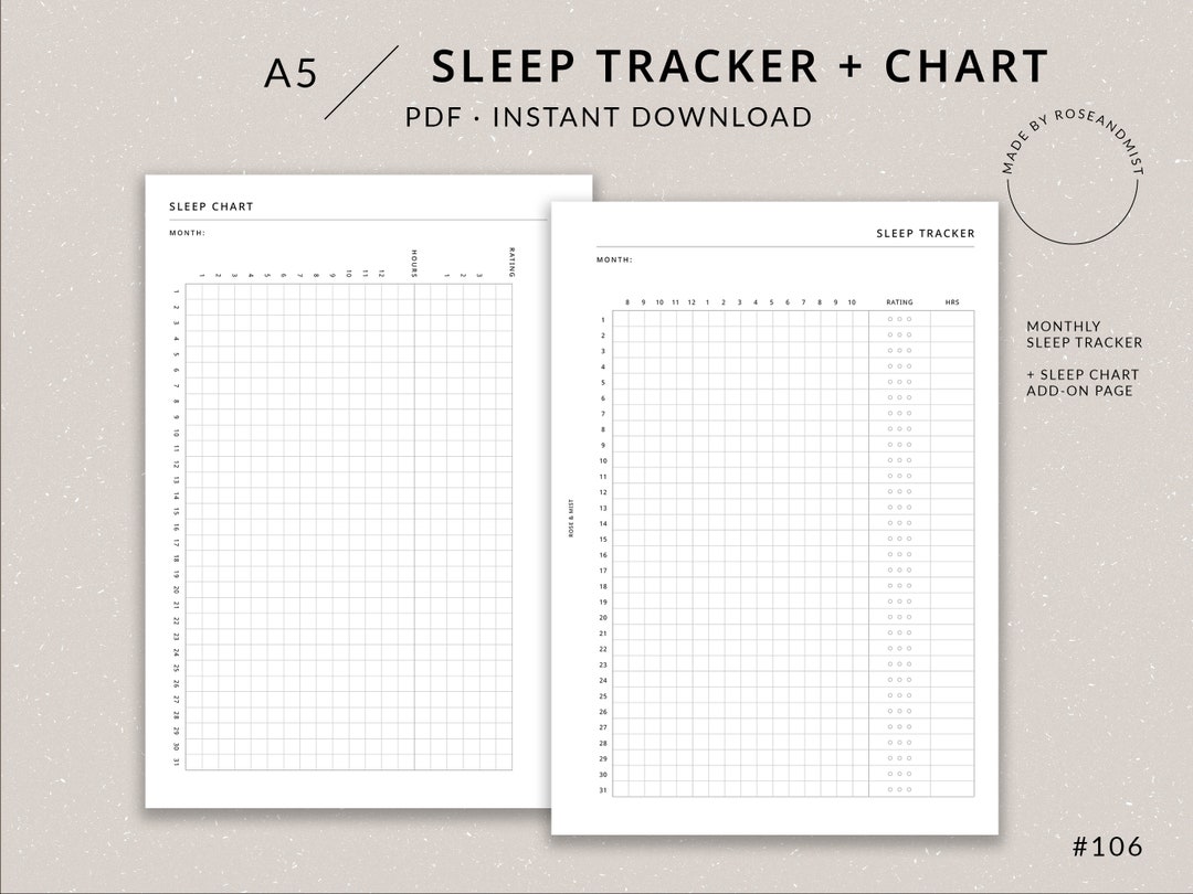 Sleep Tracker + Sleep Chart | A5 Planner Printable - Sleep Log, Sleep ...