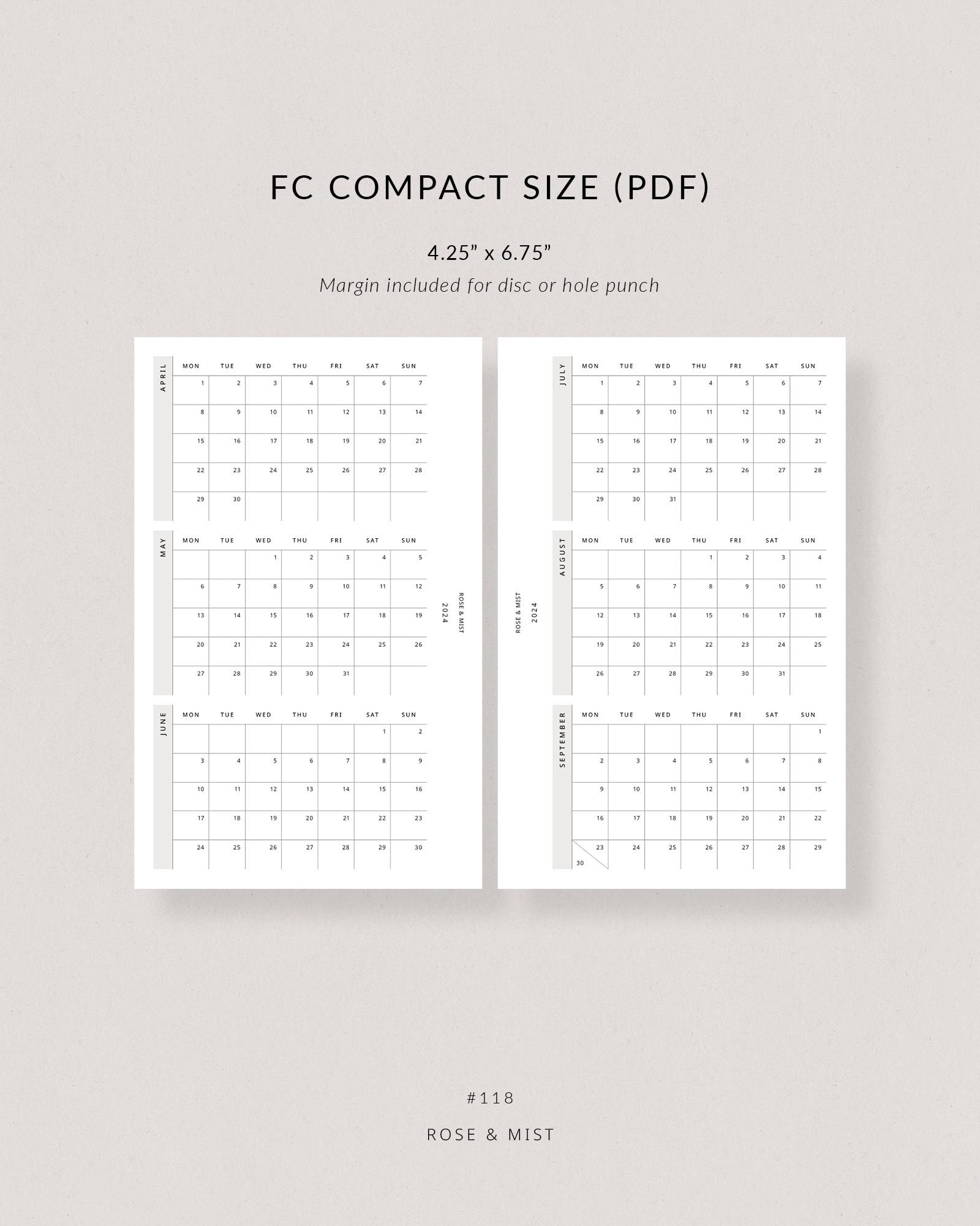 2024 Calendar, FC Compact Printable Planner Dated 2024 Planner ...
