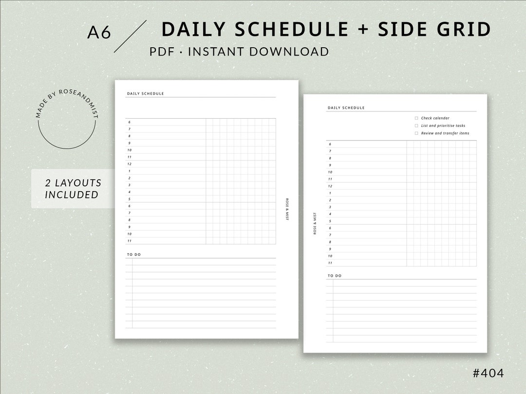 Daily Schedule Side Grid DO1P A6 Printable Planner A6 Planner Inserts ...