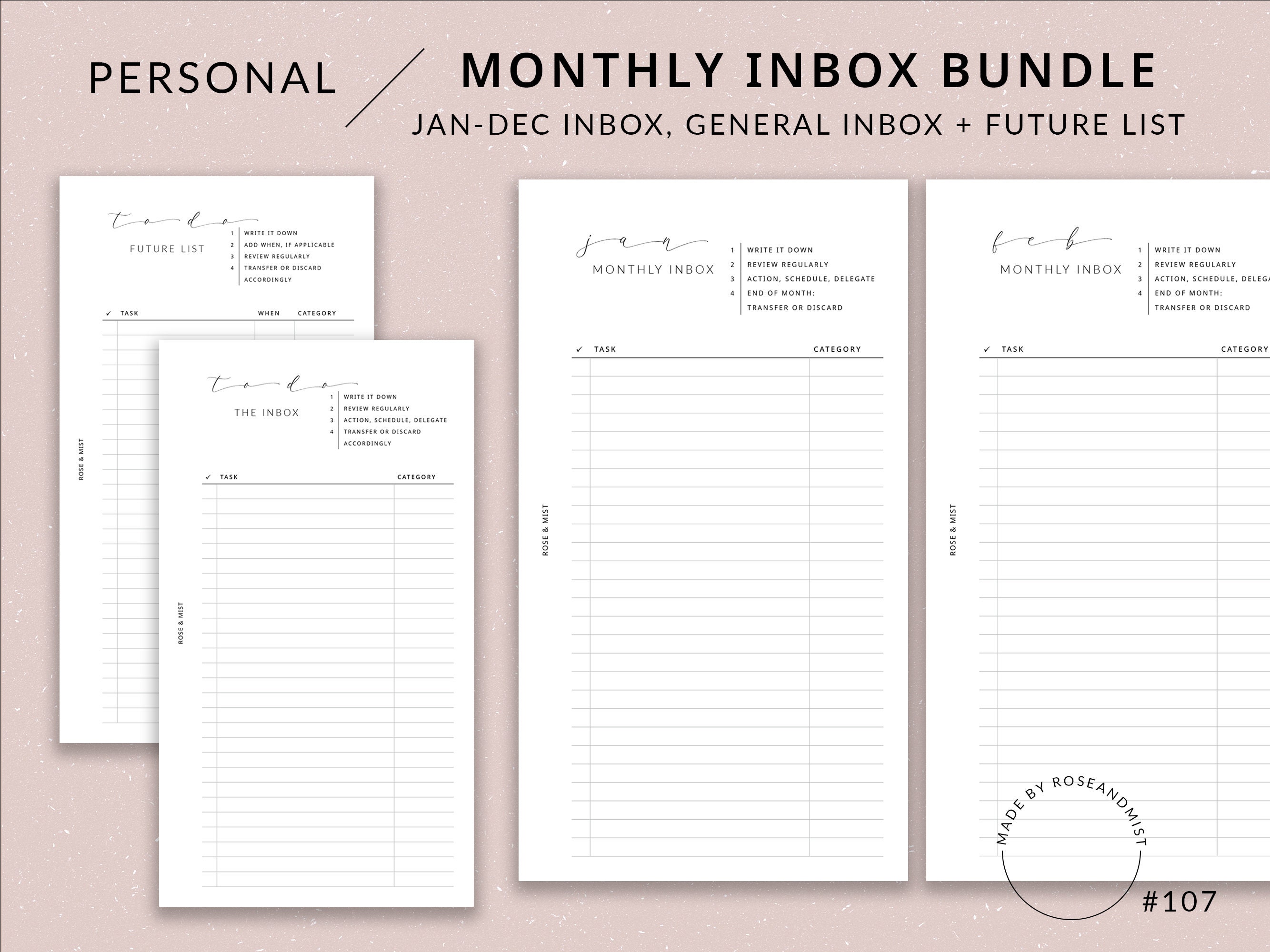 Monthly Inbox Bundle Personal Printable Planner Inbox List - Etsy