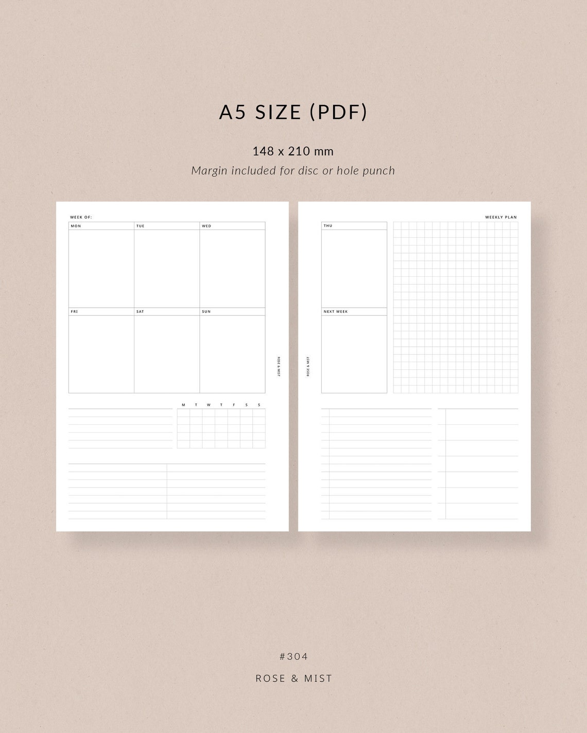 Weekly Planner WO2P Tracker A5 Planner Printable Habit Tracker, Meal ...