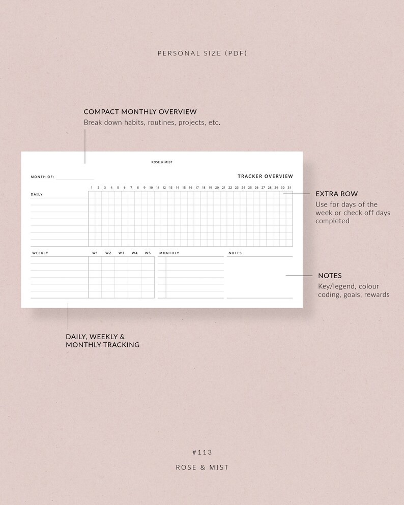 Monthly Tracker Overview Personal Planner Printable Daily Weekly ...