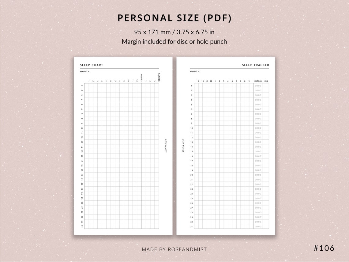 Sleep Tracker Sleep Chart Personal Printable Planner Sleep Log ...