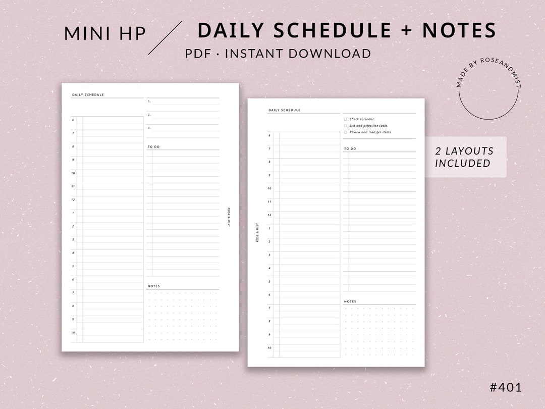 Daily Schedule + Notes DO1P | Mini HP Printable Planner - Mini Happy ...