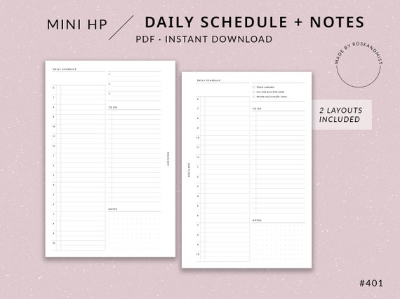 Daily Schedule Notes DO1P Mini HP Printable Planner Mini | Etsy
