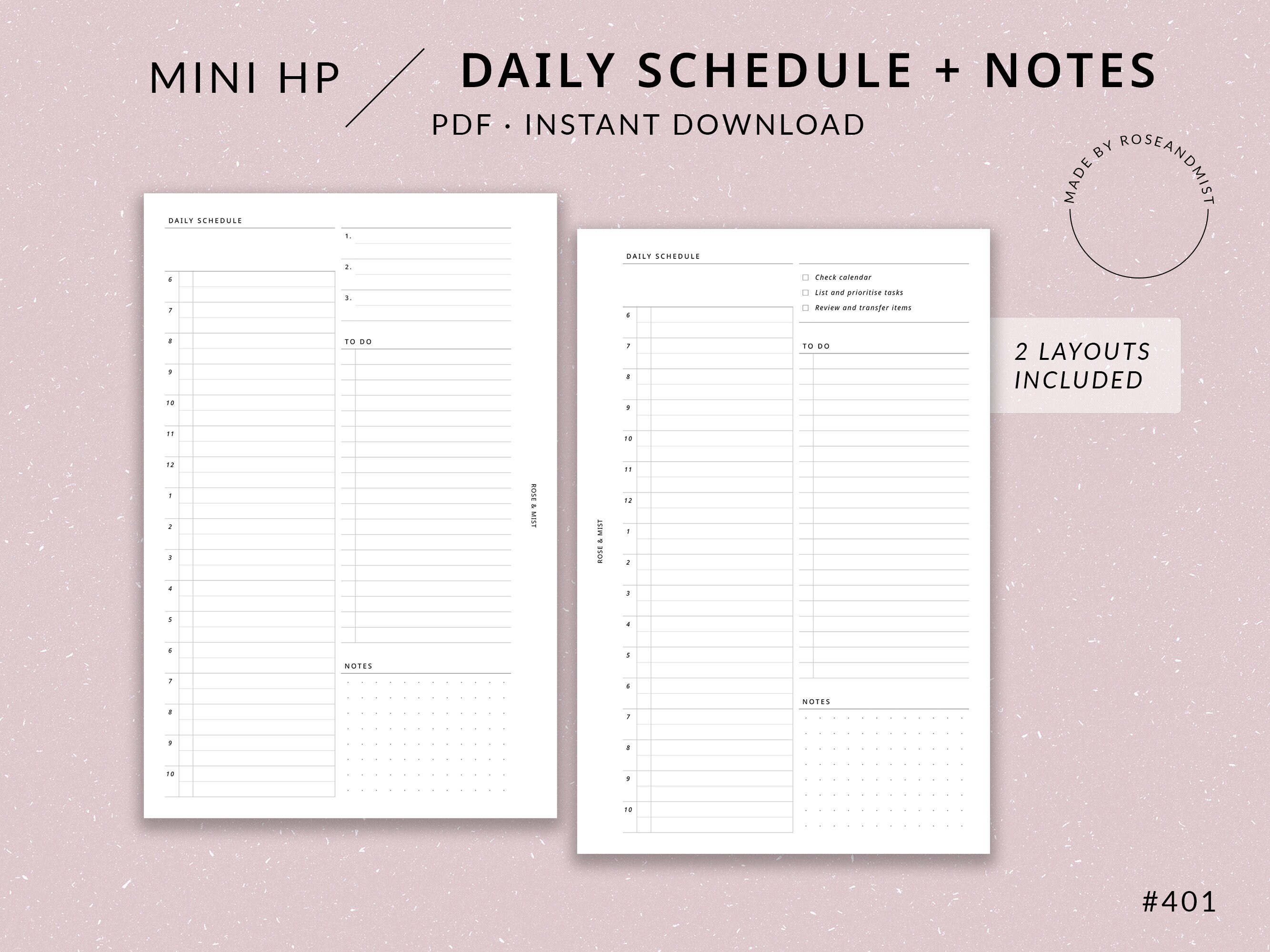 Daily Schedule Notes DO1P Mini HP Printable Planner Mini - Etsy