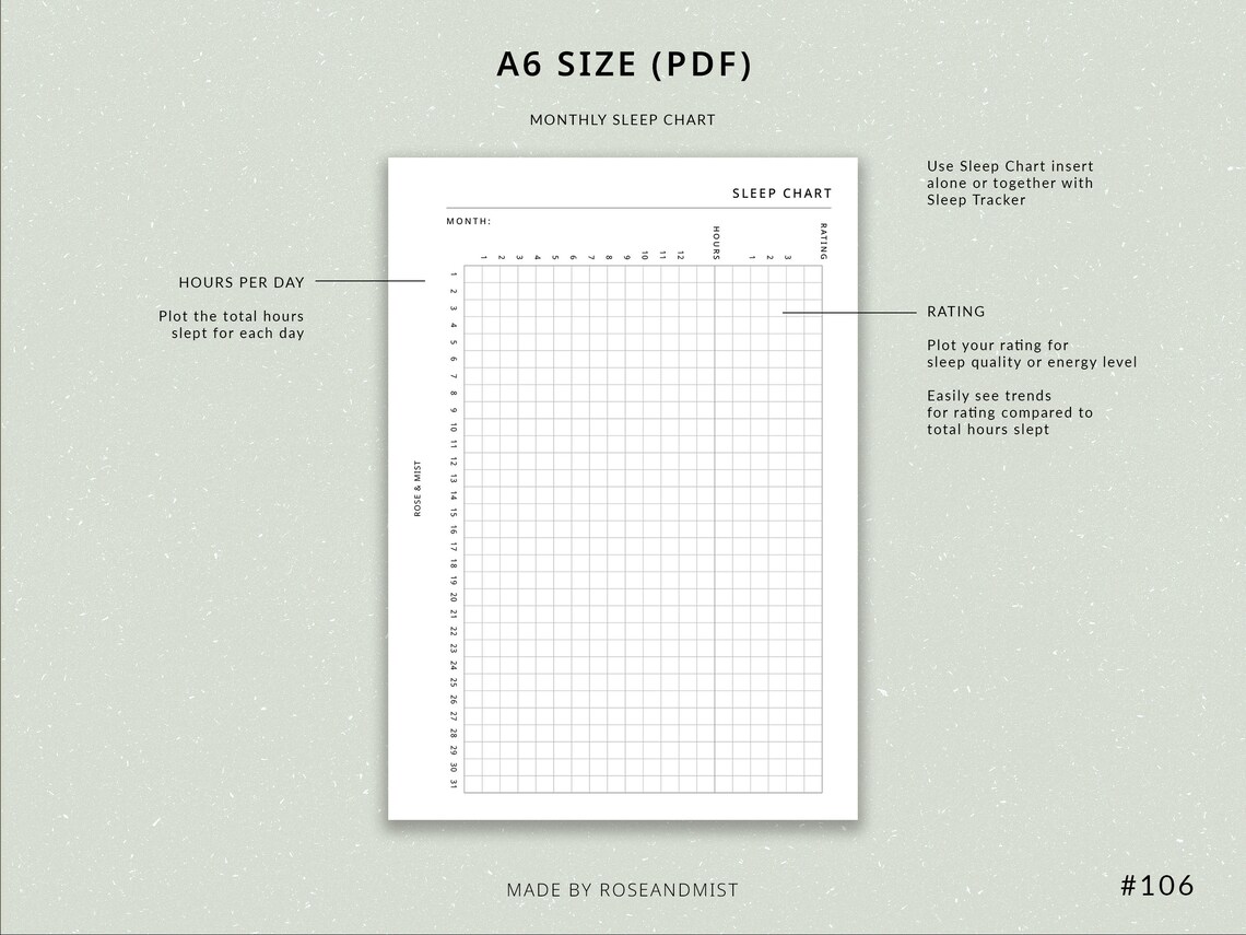 Sleep Tracker + Sleep Chart | A6 Printable Planner - Sleep Log, Sleep ...
