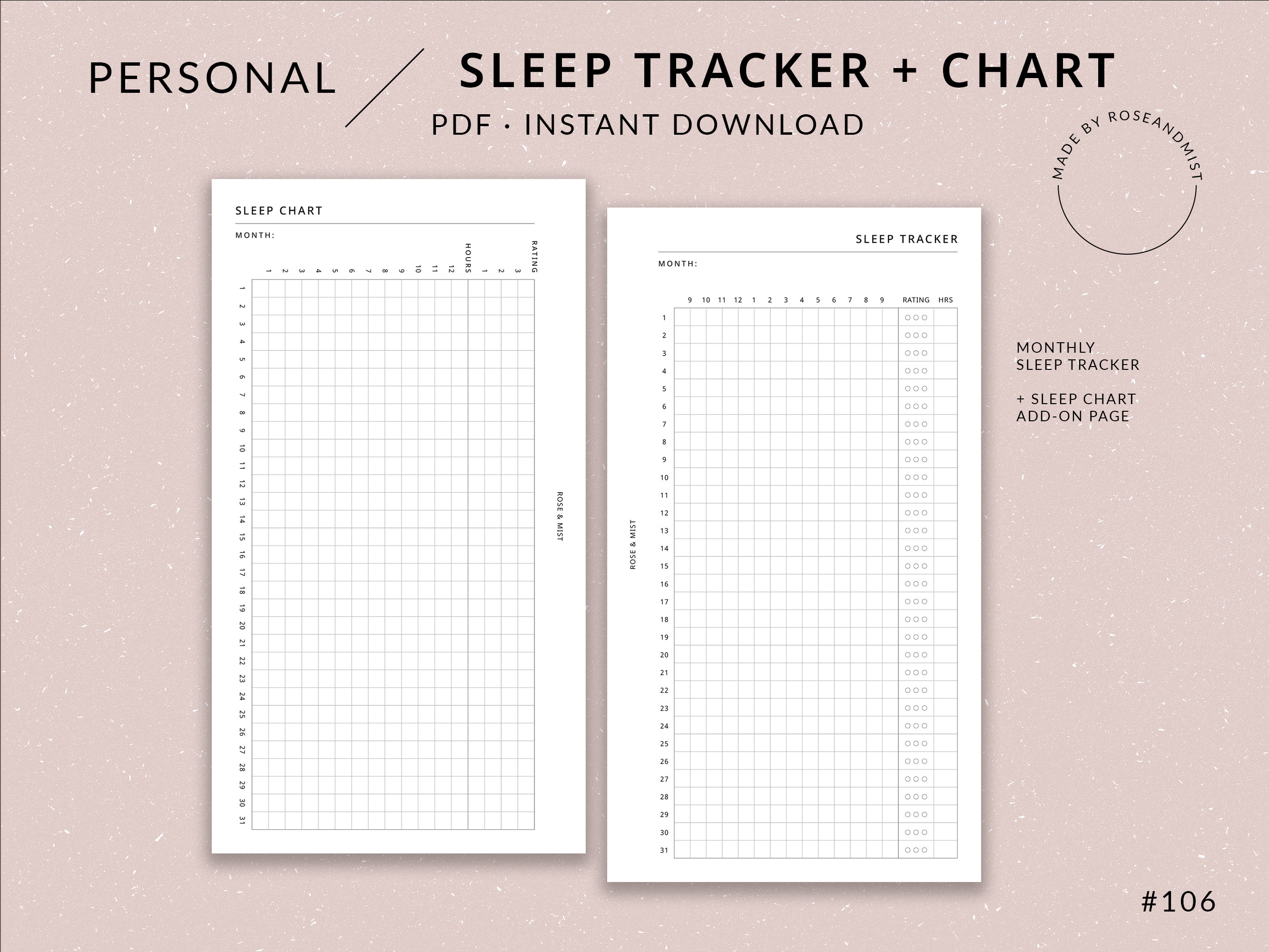 Sleep Tracker + Sleep Chart | Personal Printable Planner - Sleep Log ...