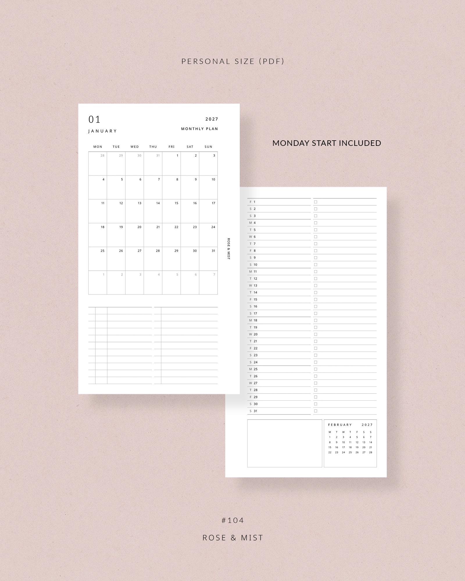 2027 Monthly Planner Printable MO2P | Filofax Personal Size Planner ...