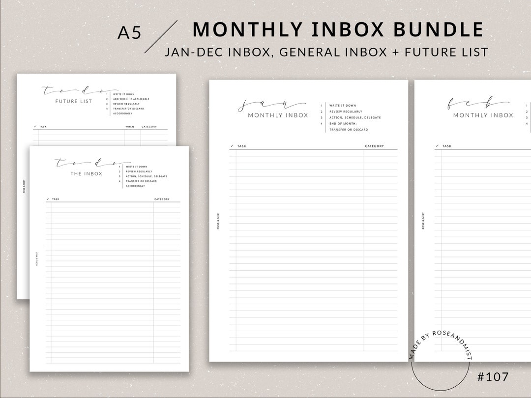 Monthly Inbox Bundle | A5 Planner Printable - Inbox Tracker, Inbox ...