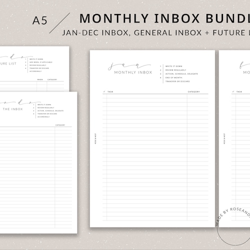 Inbox Printable Planner Inserts A5 Checklist Template Inbox - Etsy