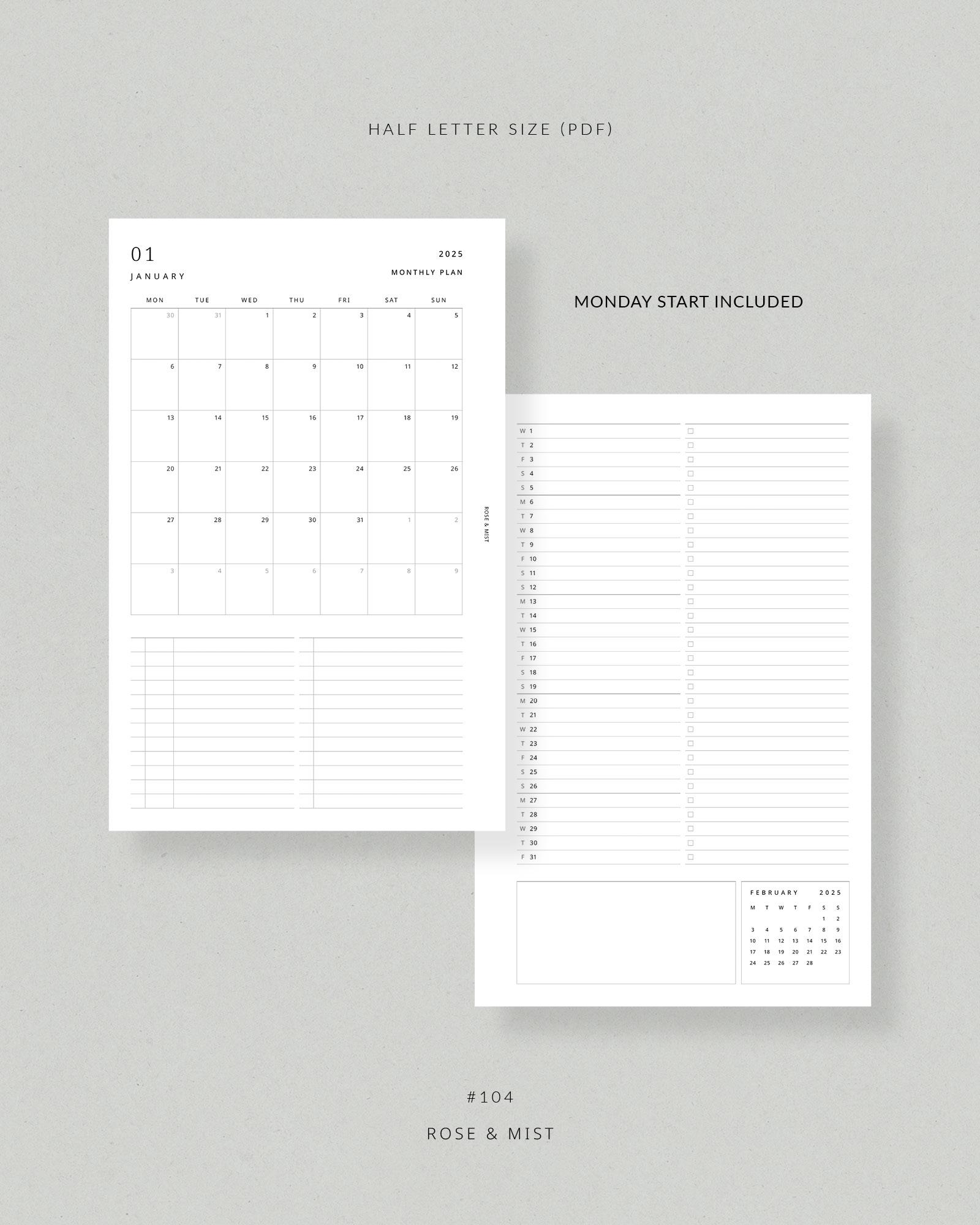2025 Monthly Planner MO2P | Half Letter Printable Planner - 2025 ...