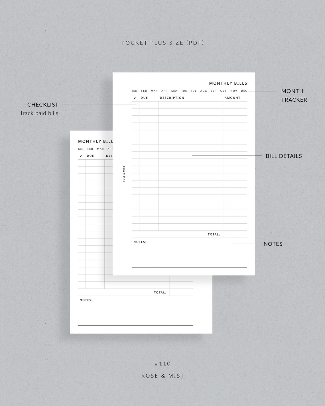 Monthly Bills | Pocket Plus Printable Planner - Bill Payments Printable ...
