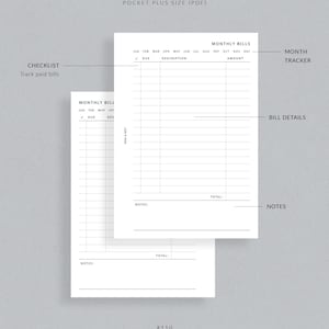 Monthly Bills | Pocket Plus Printable Planner - Bill Payments Printable ...