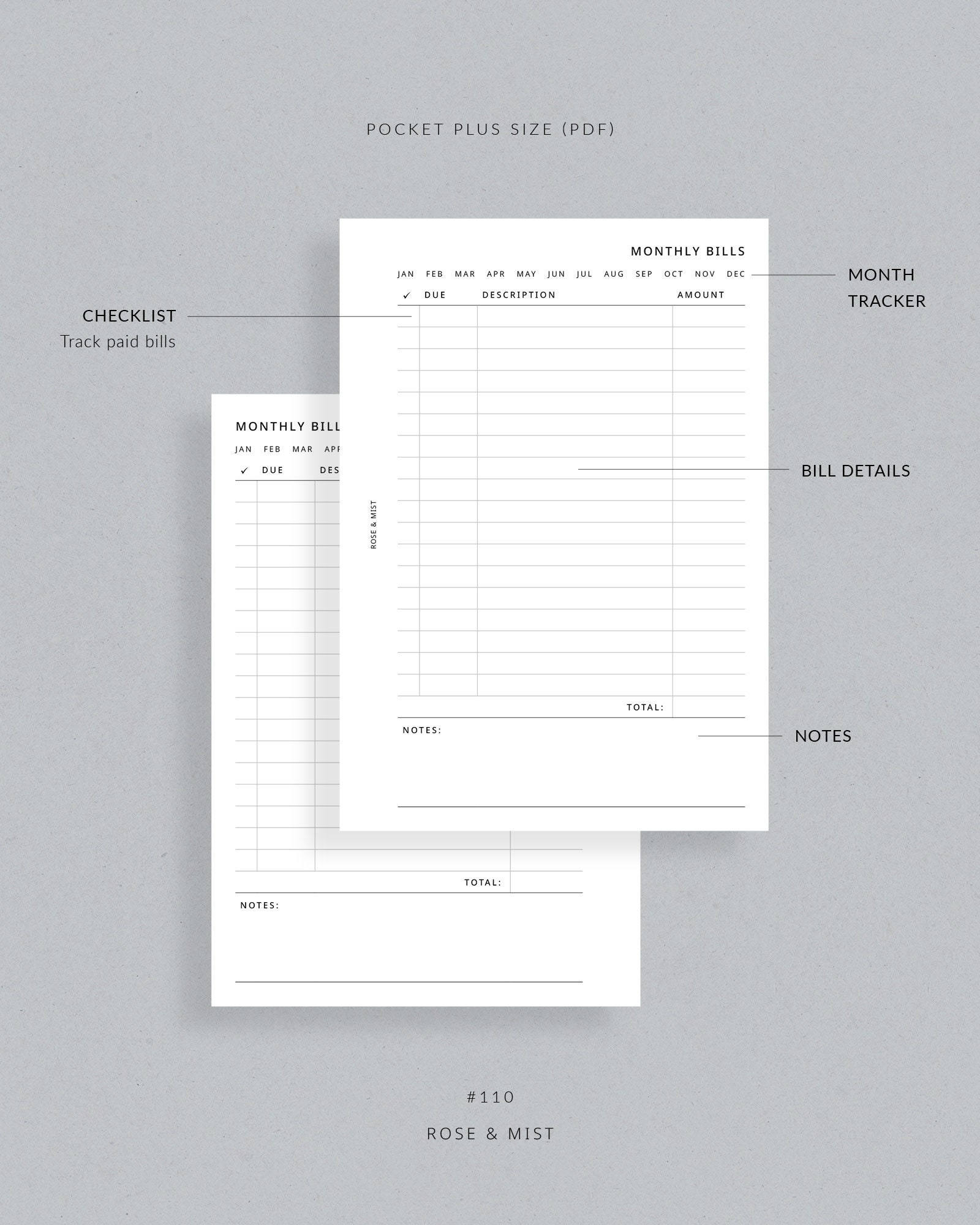 Monthly Bills | Pocket Plus Printable Planner - Bill Payments Printable ...
