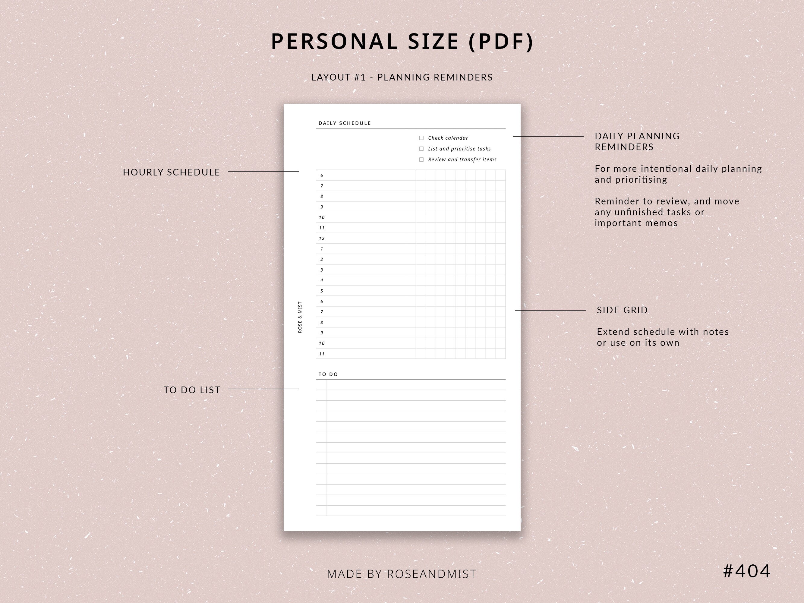 Daily Schedule + Side Grid DO1P | Personal Printable Planner - Personal ...