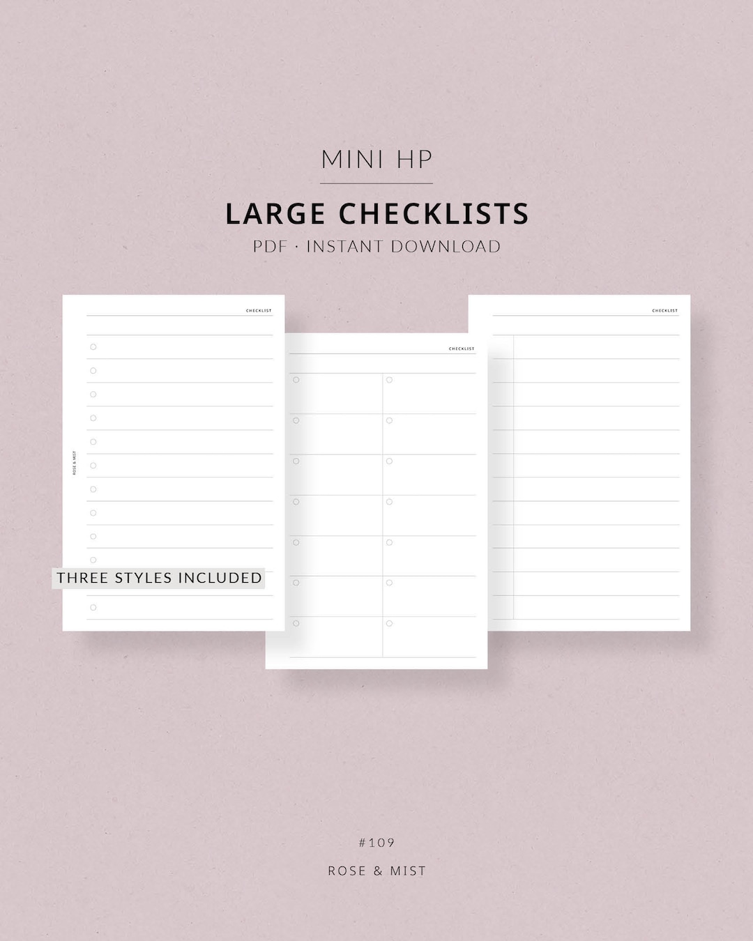 Large Checklists | Mini HP Printable Planner - to Do List, Inbox, Brain ...