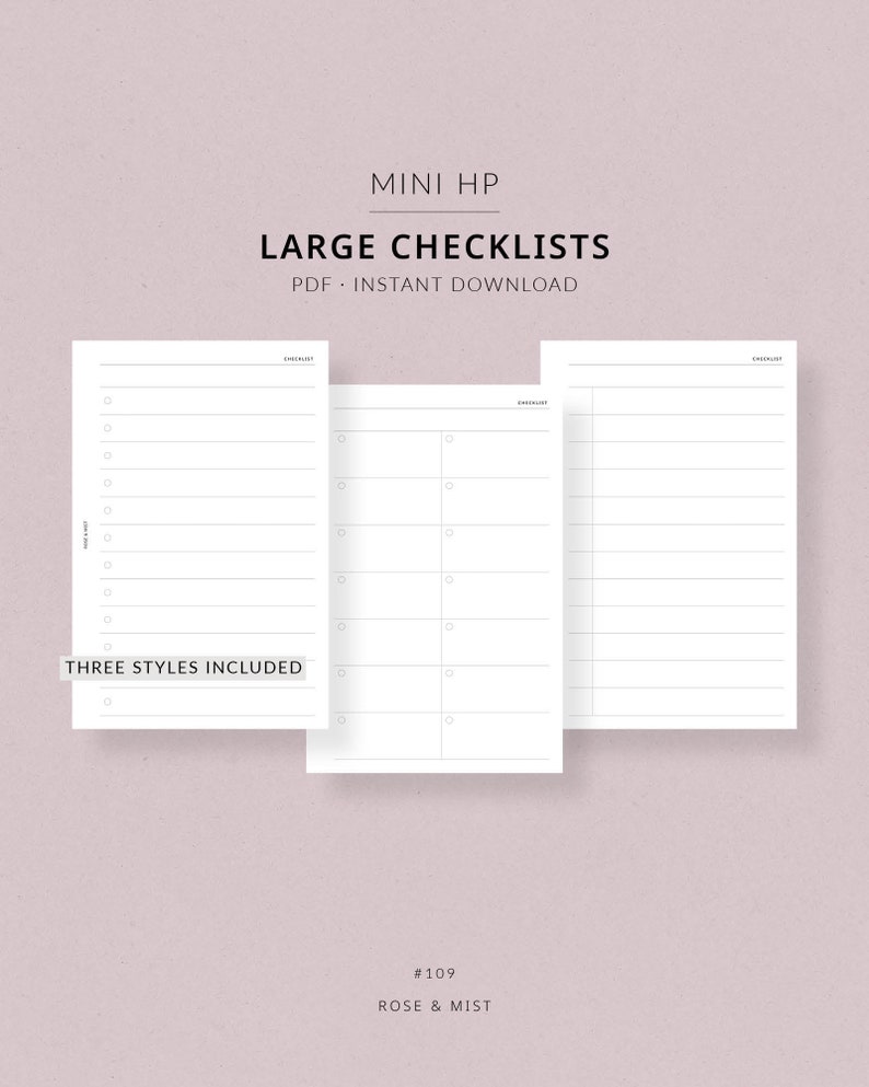 Large Checklists | Mini HP Printable Planner - to Do List, Inbox, Brain ...